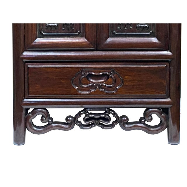 Chinese Oriental Huali Oxblood Brown Wood Motif End Table Nightstand ...