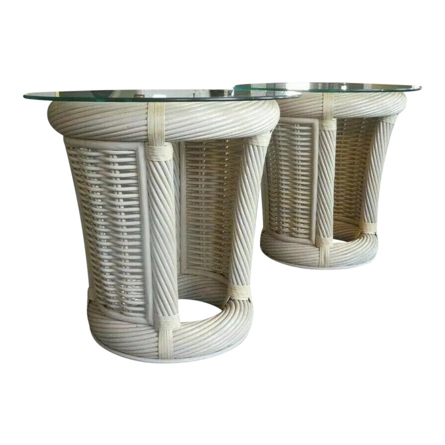 1990s Post Modern Designer Beach House Leather Wrapped Rattan End ...