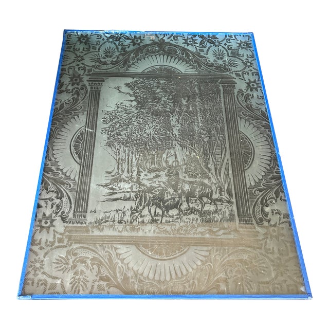 Late 1800s Etched Glass Window Panel Depicting Deer | Chairish
