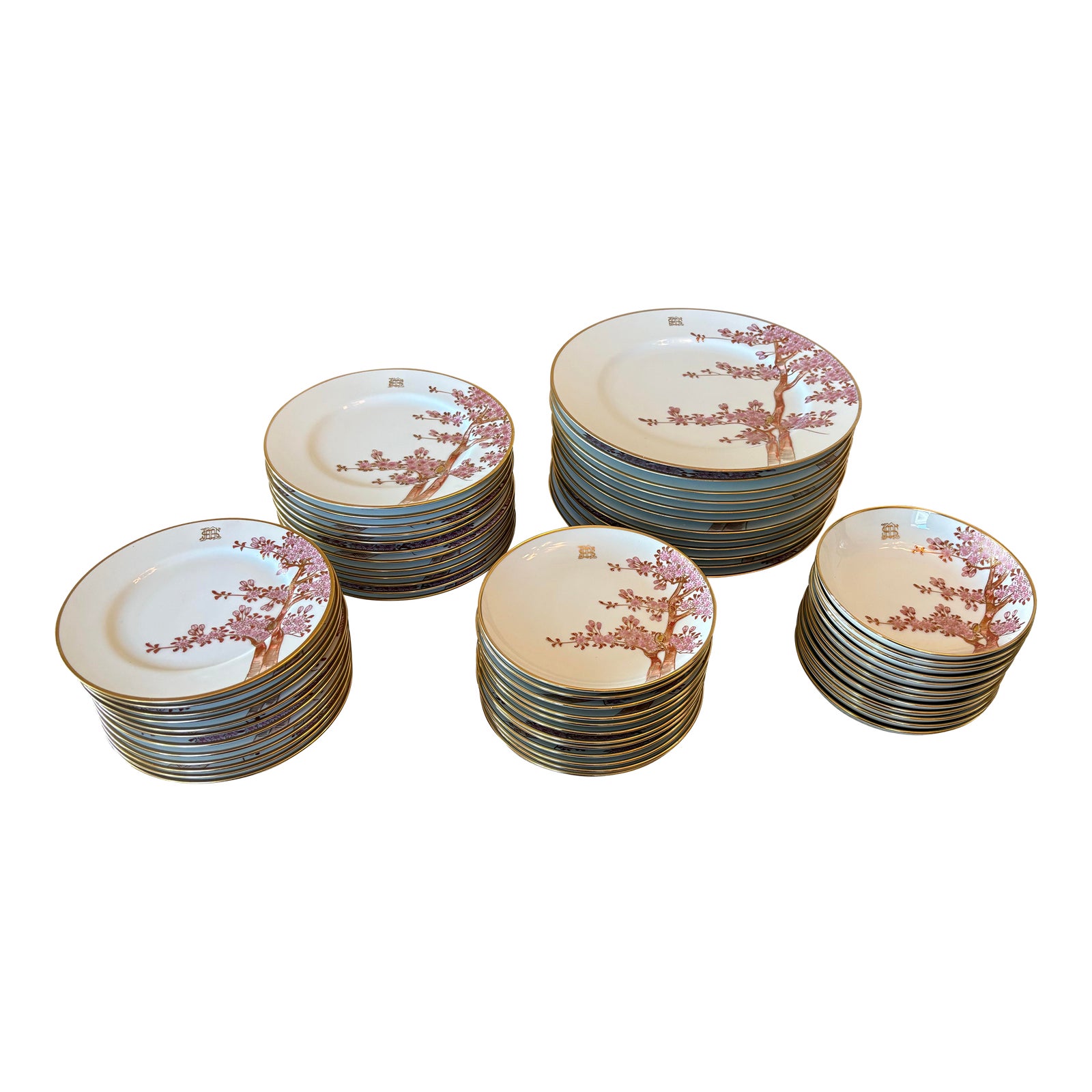 Vintage 72 Piece Dinnerware Set Featuring Hand-Painted Gilded Cherry ...