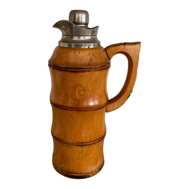 Mid 20th Century Faux Bamboo Aldo Tura Wood Flask | Chairish