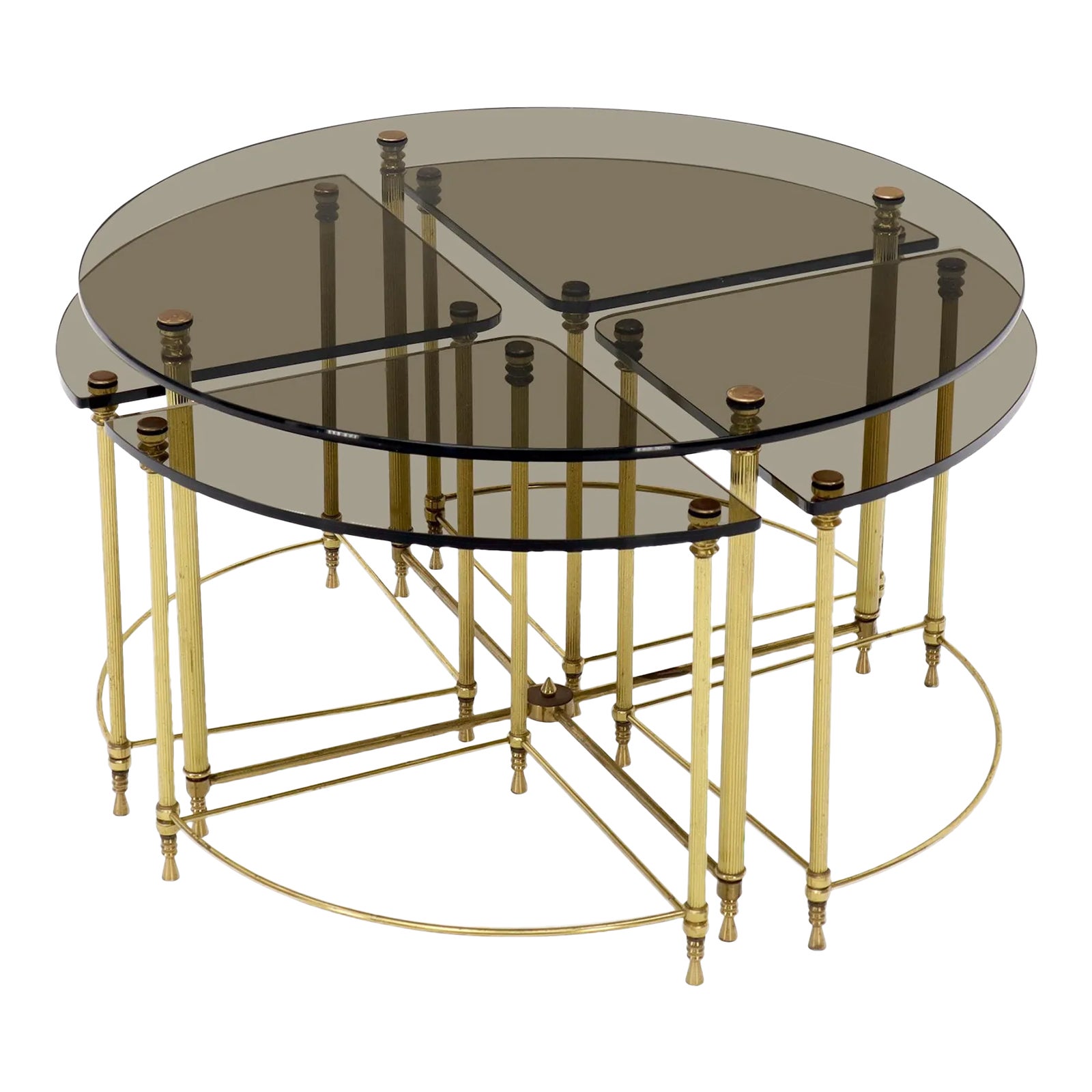 Mid 20th Century Circular Round Smoked Glass Brass Legs Nesting Coffee ...