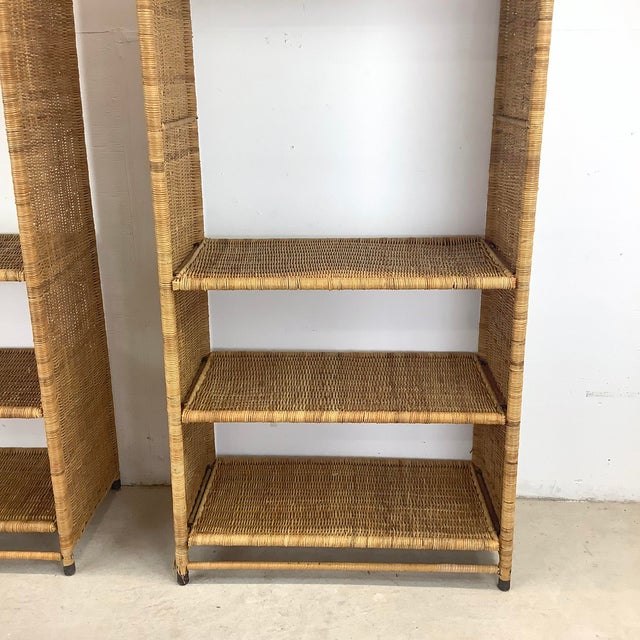 Pair Boho Modern Wicker Arch Top Etageres | Chairish