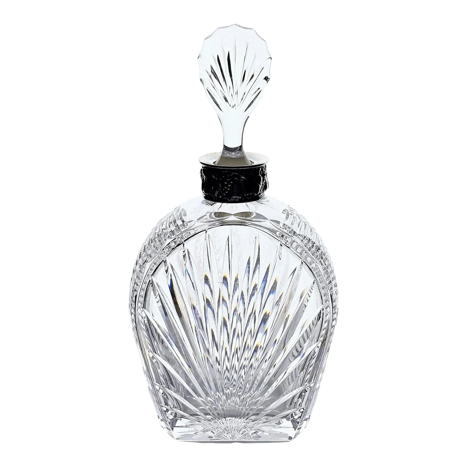 Topazia Crystal Whiskey Decanter Bottle Silver Collar W/ Stopper | Chairish