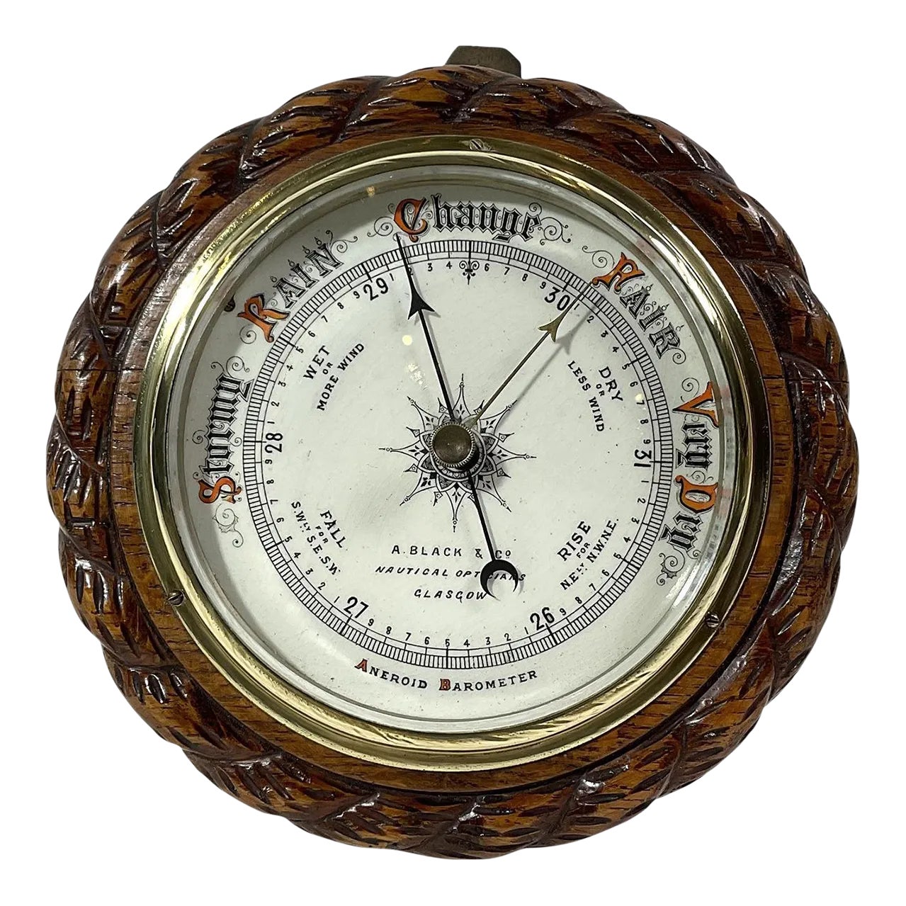 Rope Twist Carved Oak Nautical Barometer | Chairish