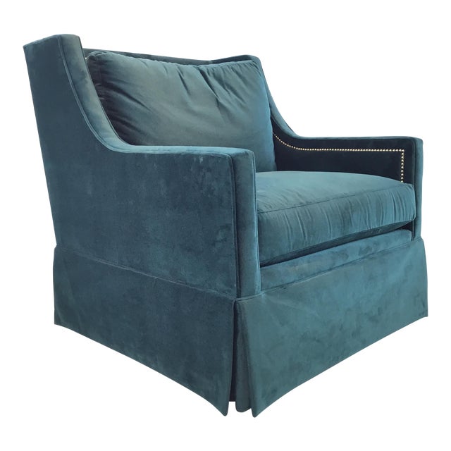 Gabby Helena Turquoise Velvet Modern Swivel Club Chair Chairish