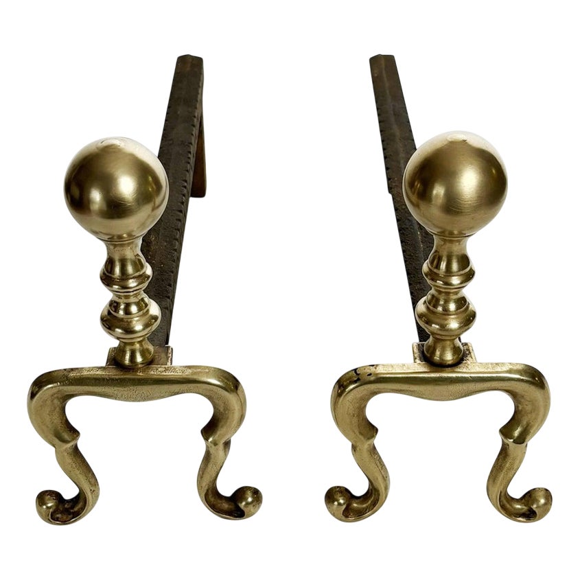 Cast Iron and Brass Andirons, France, 1950, Set of 2 | Chairish