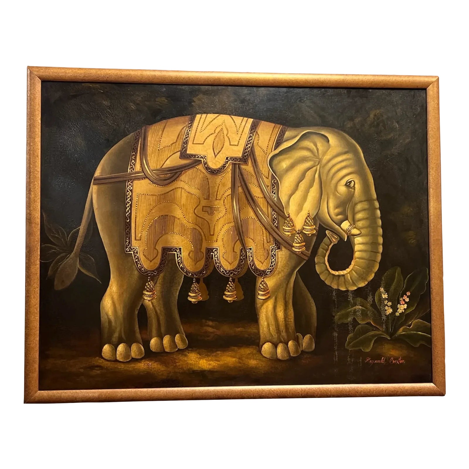 Elephant in Profile: Playful Folk Art Oil on Canvas by Reginald Baxter ...