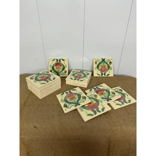 1990s German Embossed Art Nouveau Style Art Tiles - Set of 20 | Chairish