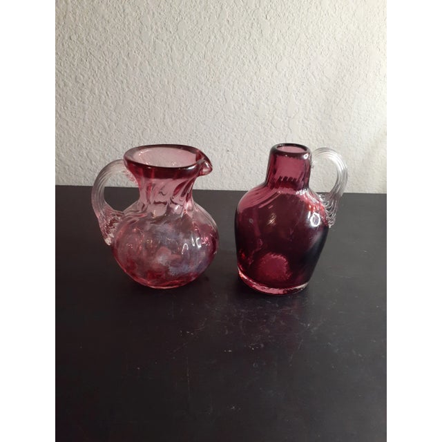Vintage Fenton Cranberry Glass Miniature Pitcher Set- 2 Pieces | Chairish