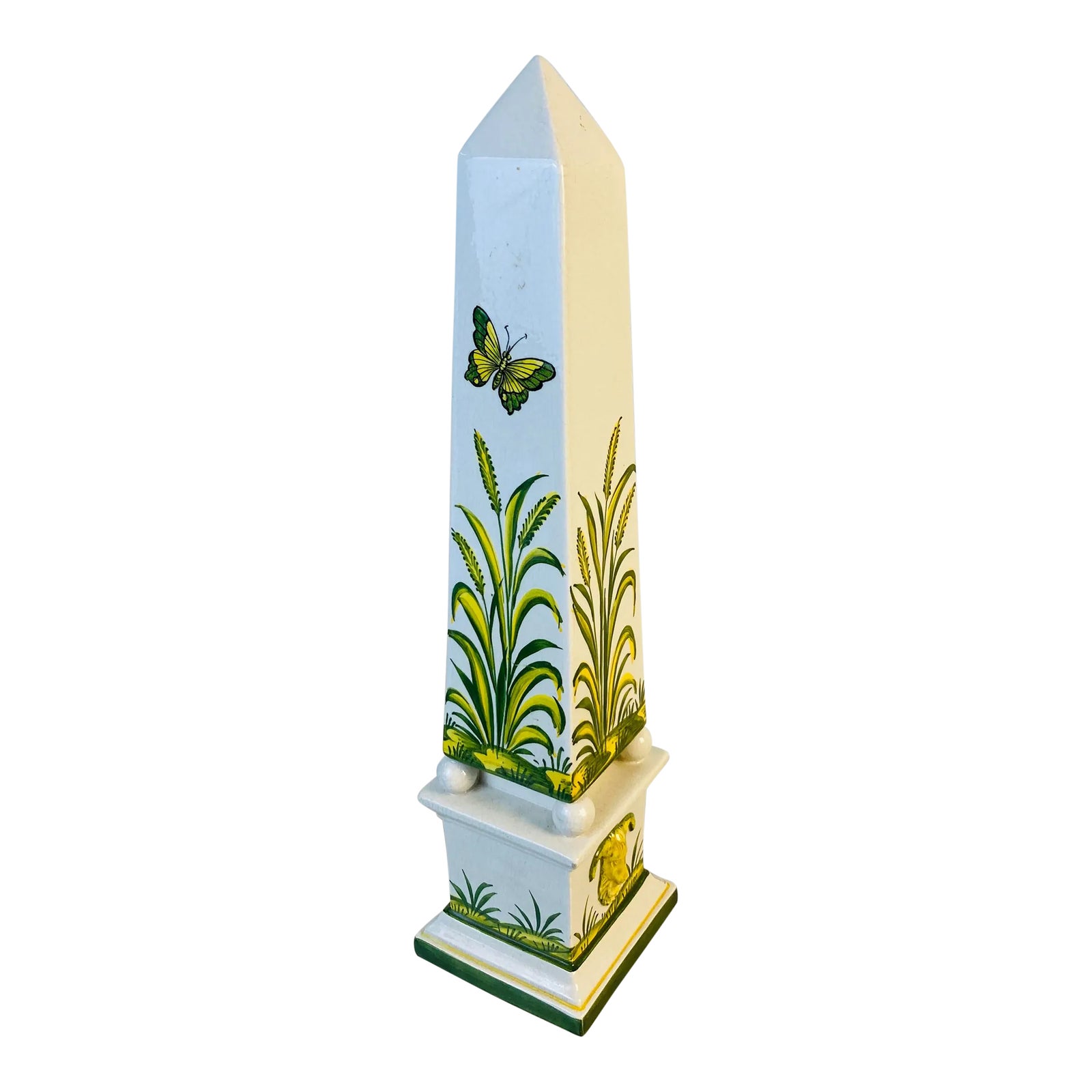 Vintage Italian Ceramic Painted Obelisk | Chairish