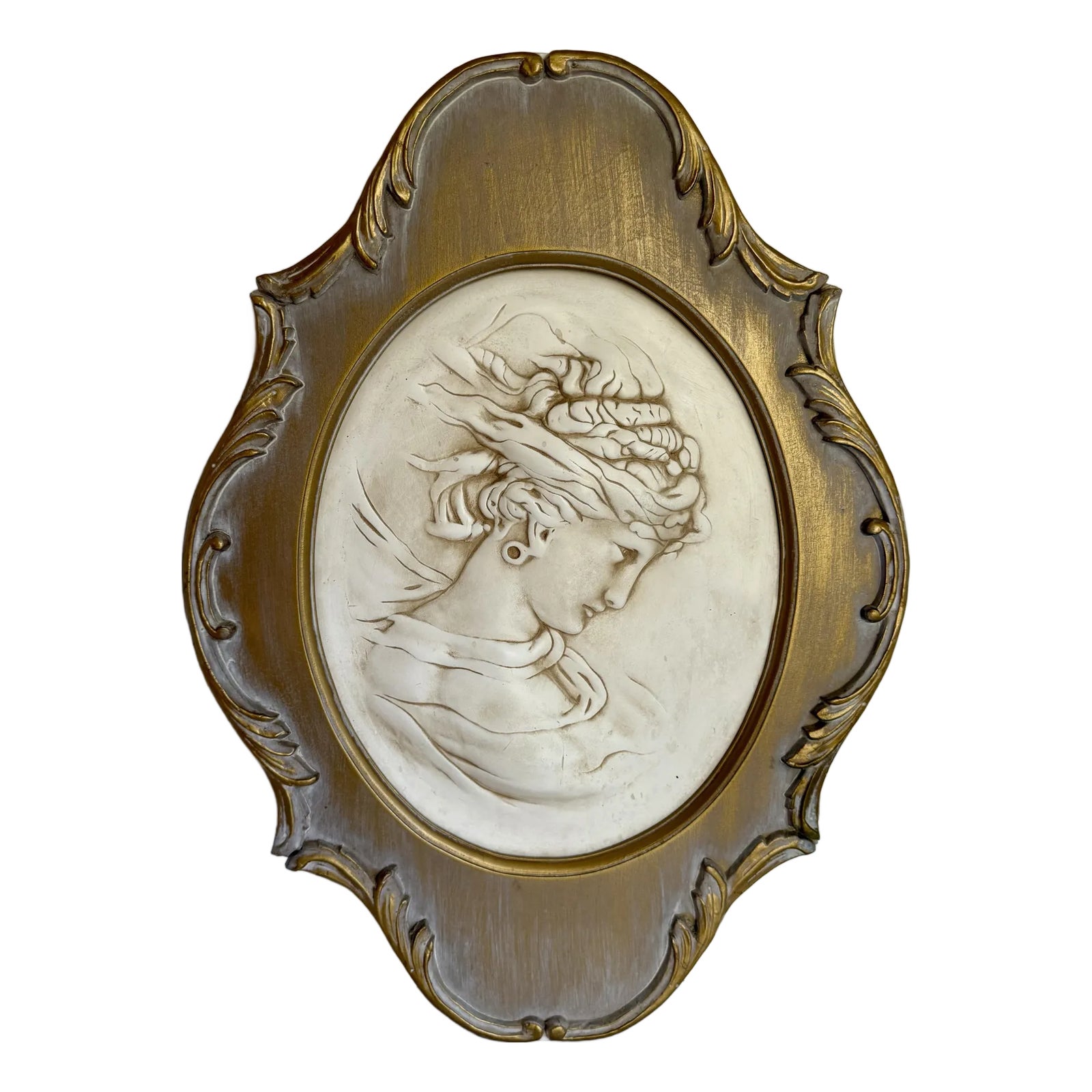 1950's Hollywood Regency Framed Chalkware Female Portrait Art Piece ...