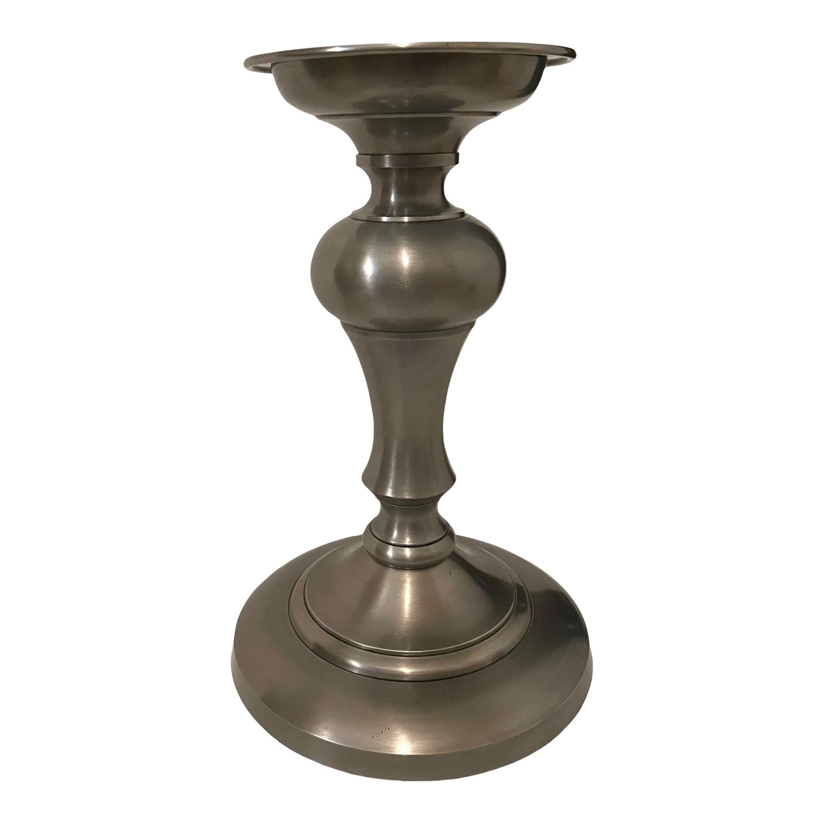 Restoration Hardware Pewter Silver Pillar Candleholder | Chairish