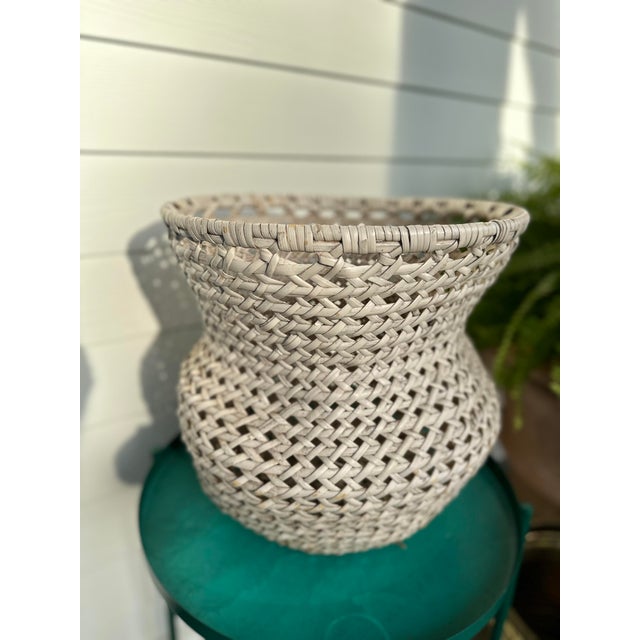 Antique White Cane Basket | Chairish