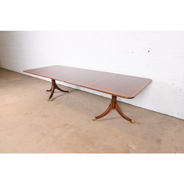 Stickley Georgian Banded Flame Mahogany Double Pedestal Extension ...