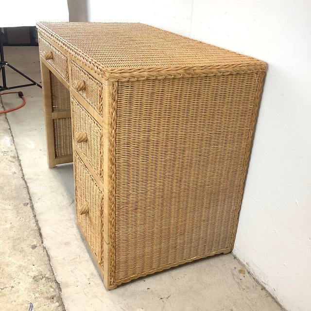 Boho Modern Wicker Writing Desk | Chairish