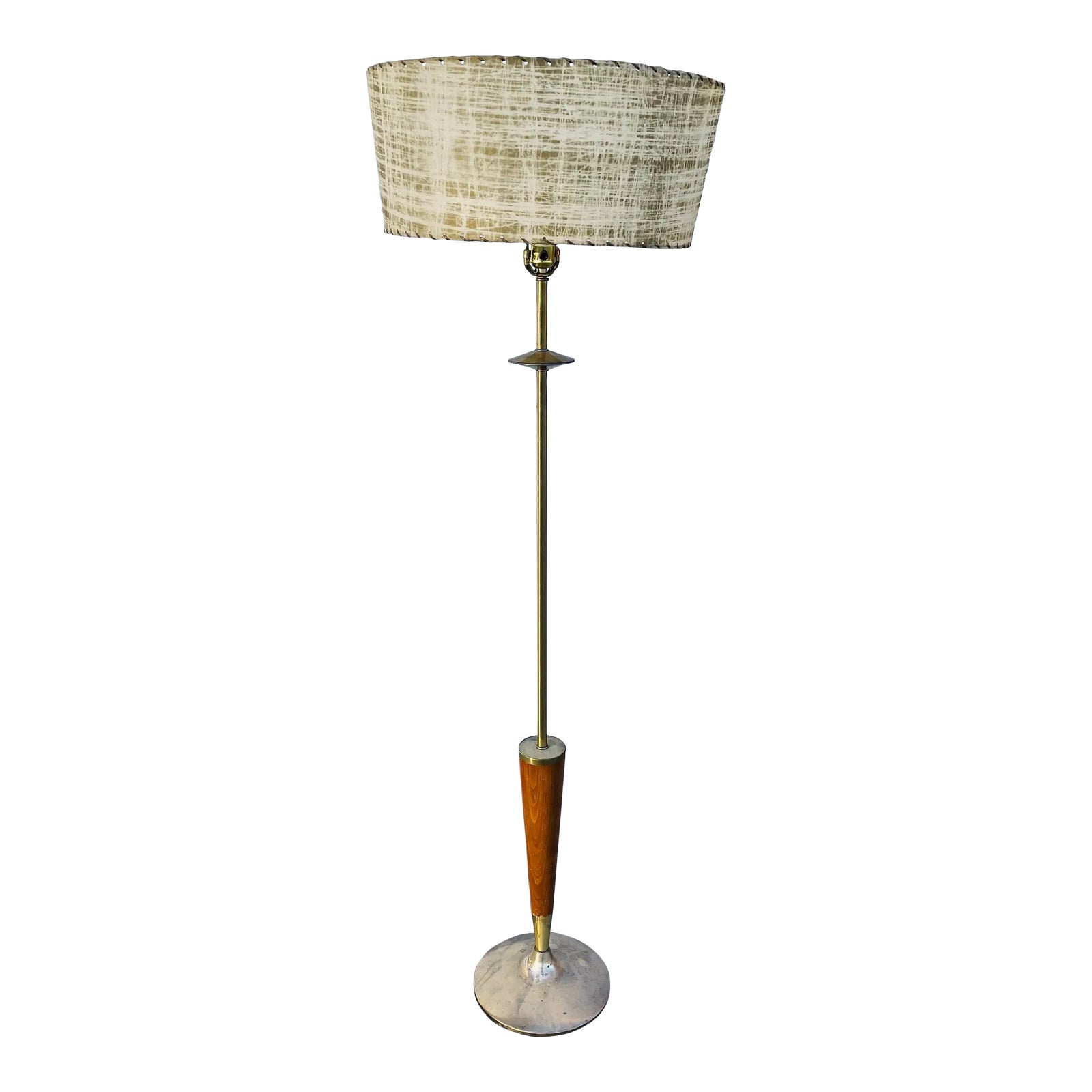 Vintage Mid Century Modern Brass Floor Lamp With Fiberglass Shade
