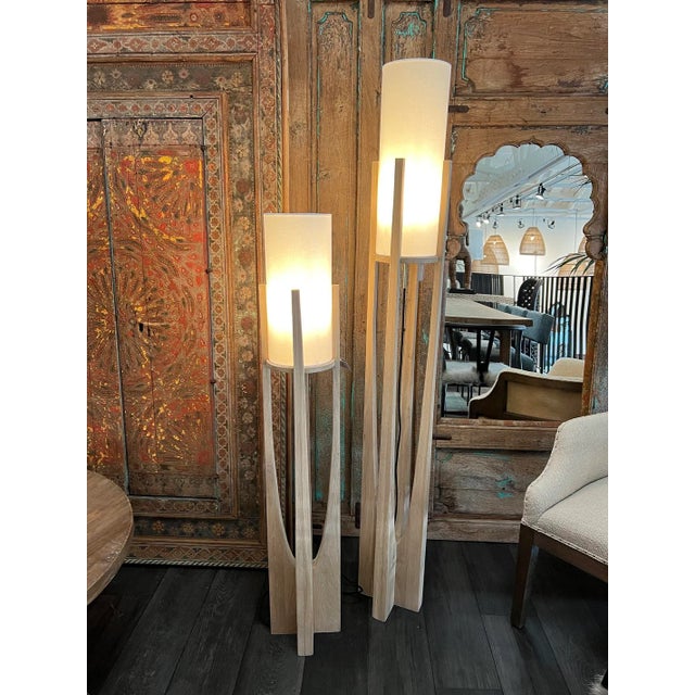 Modern Oak Floor Lamp 63" | Chairish