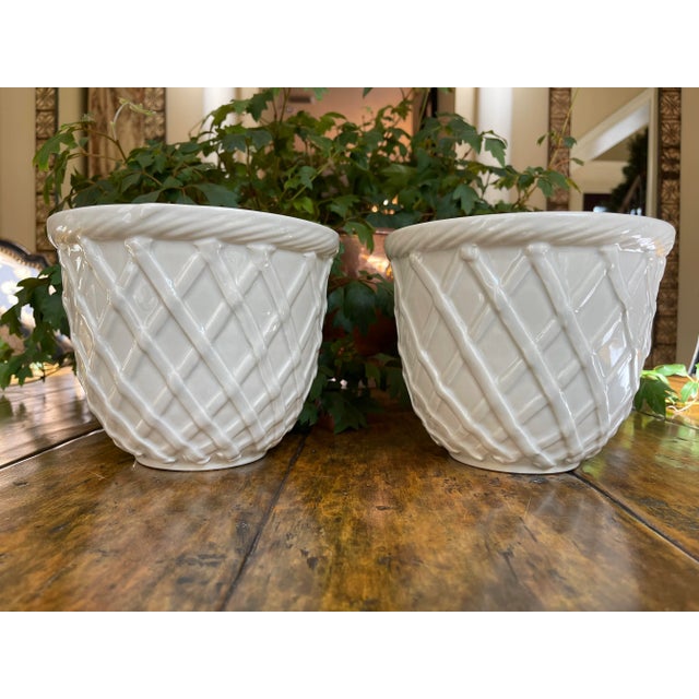 1960s Basket Weave Ceramic Pots - Set of 2 | Chairish