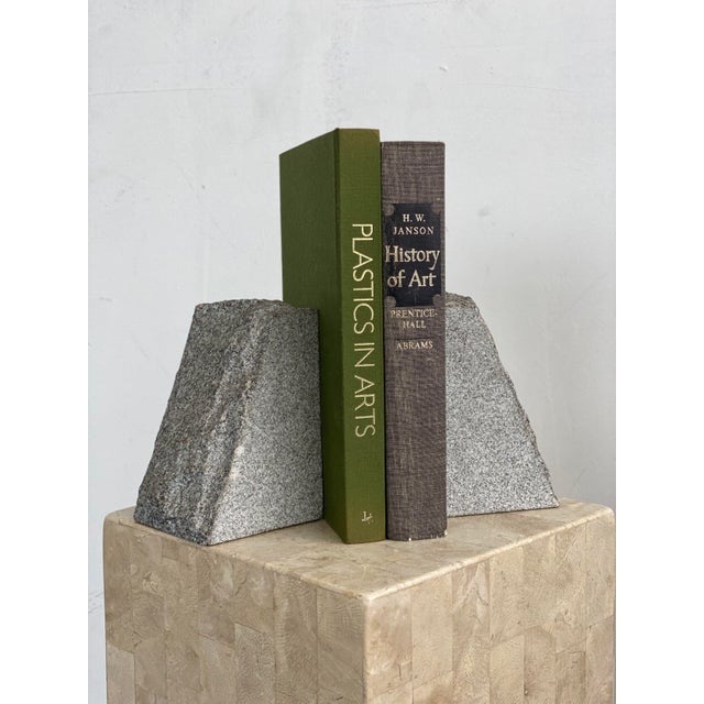 Vintage Carved Granite Block Wedge Bookends, a Pair, Circa 1960s | Chairish