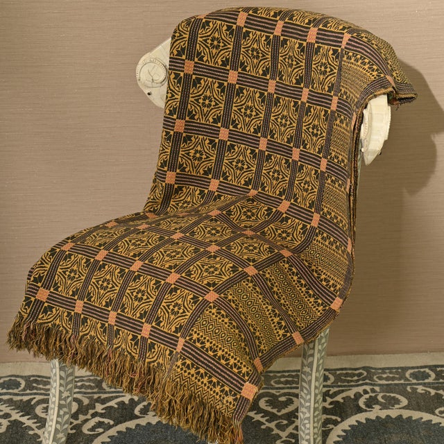 Vintage Handwoven Throw in Mustard and Black | Chairish