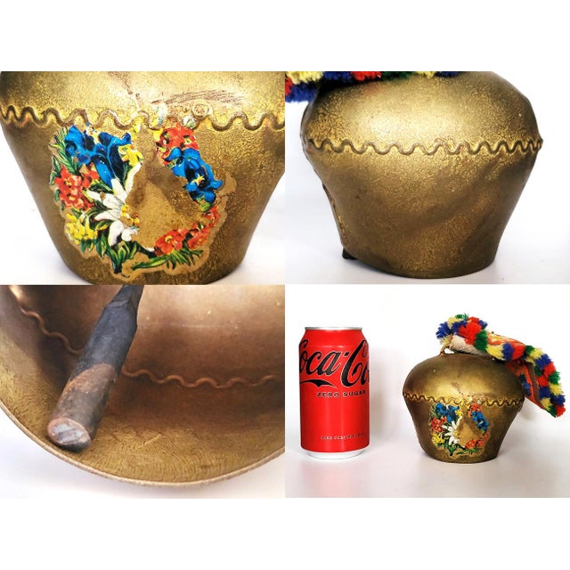 Vintage Alpine Cow Bell With Hand Painted Detail and Hand Embroidered ...