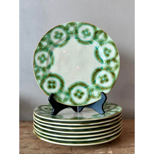 Vintage Boho Portuguese Glazed Ceramic Clover Plates - Set of 8 | Chairish