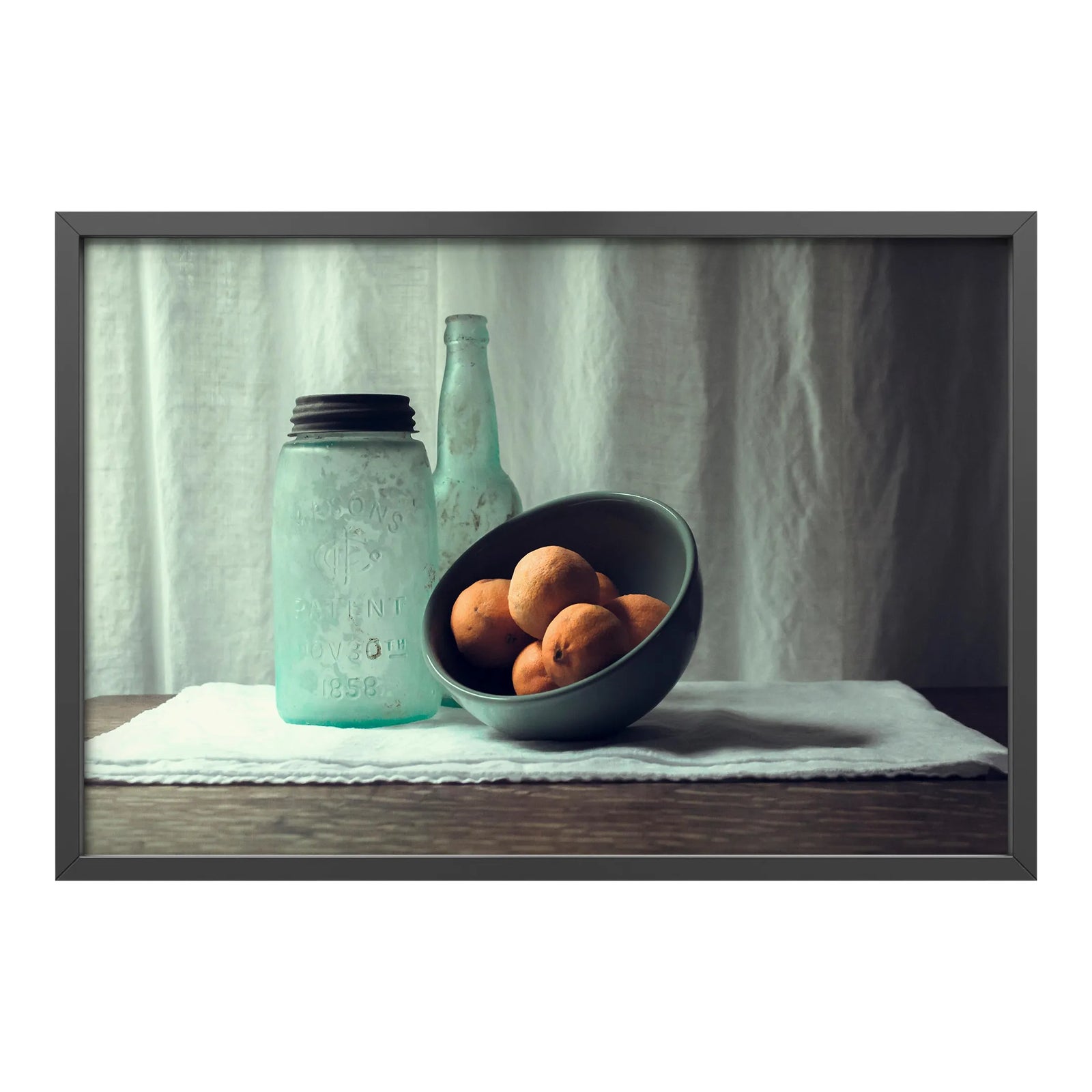Cyan Bottles and Citrus by Curtis Speer Print with Black Frame - 40 X ...