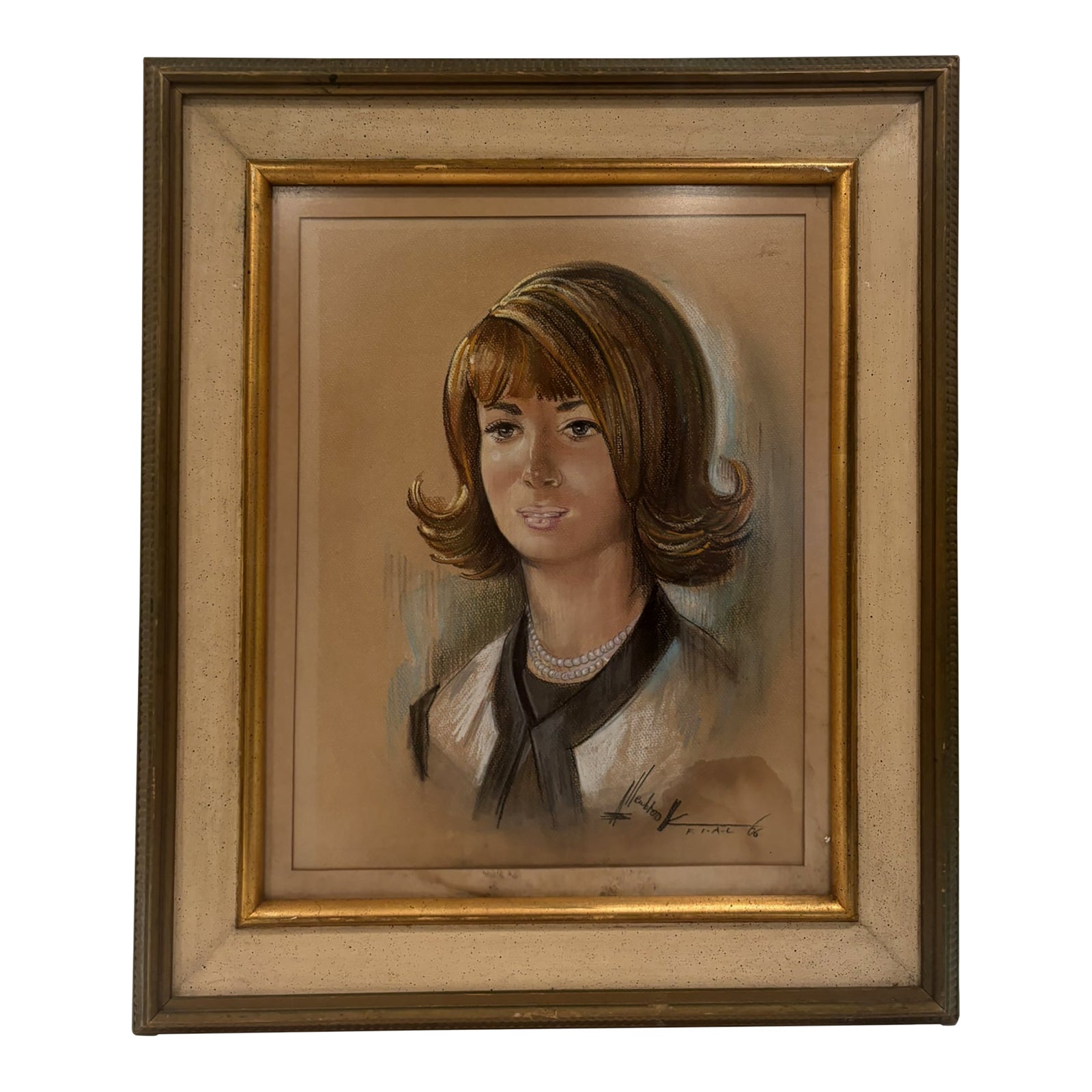 Vintage 1966 Mid Century Modern Pastel Portrait of Woman Signed Charles ...