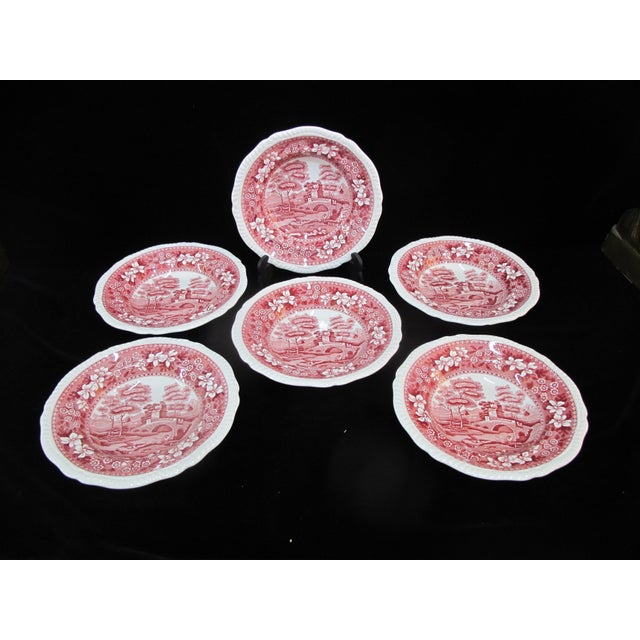 Spode England Red Pink Tower Shallow Bowl Dish Set of 6 | Chairish