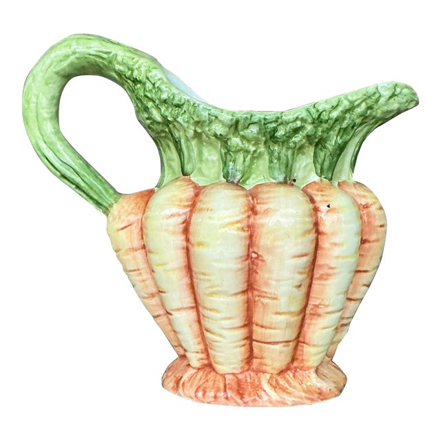Vintage Italian Vietri Glazed Ceramic Carrots Pitcher | Chairish