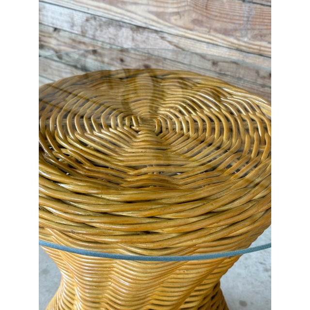 Late 20th Century Coastal Rattan Braid Hourglass Side Tables-Pair ...