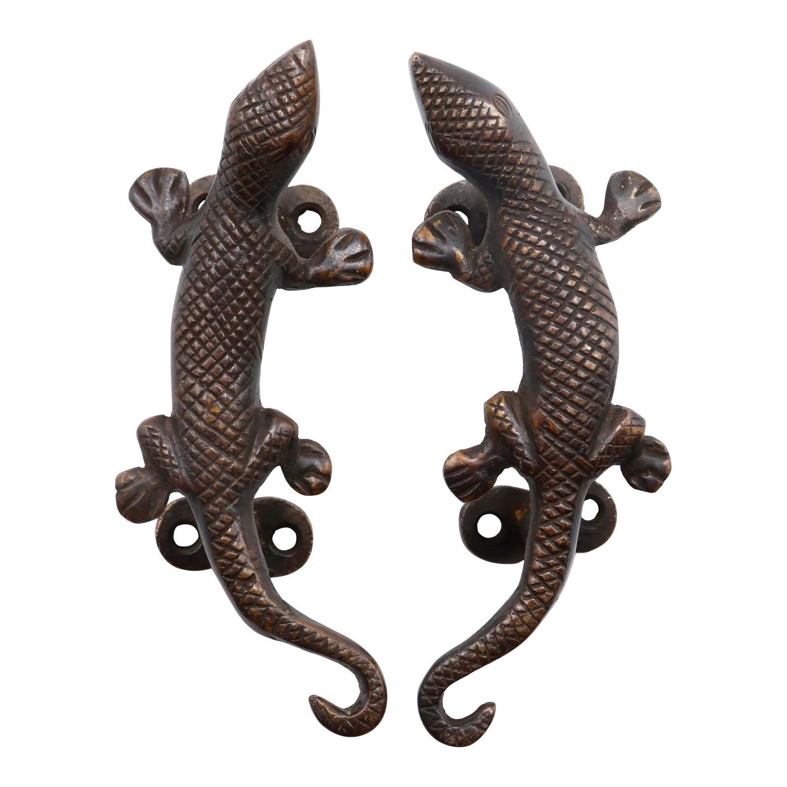 Dark Brass Lizard Door Handles - a Pair | Chairish