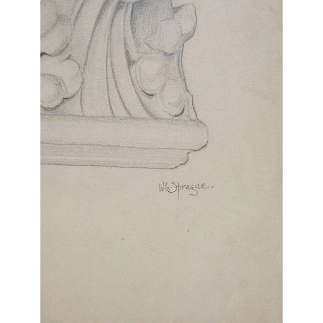 Vintage Pencil Drawing of Architectural Cornice | Chairish