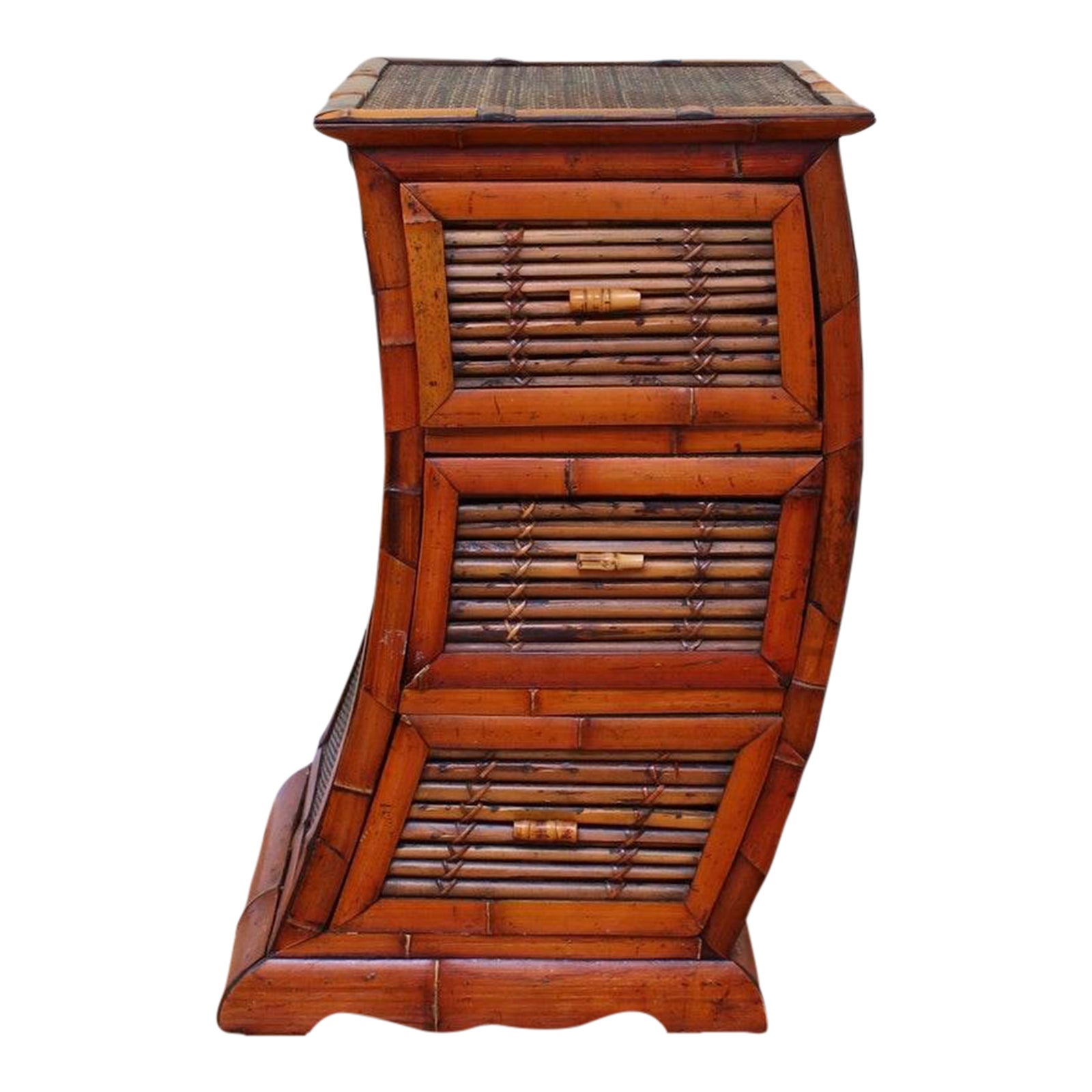 Wicker Rattan Small Chest of Drawers Nightstand Curved Unique | Chairish