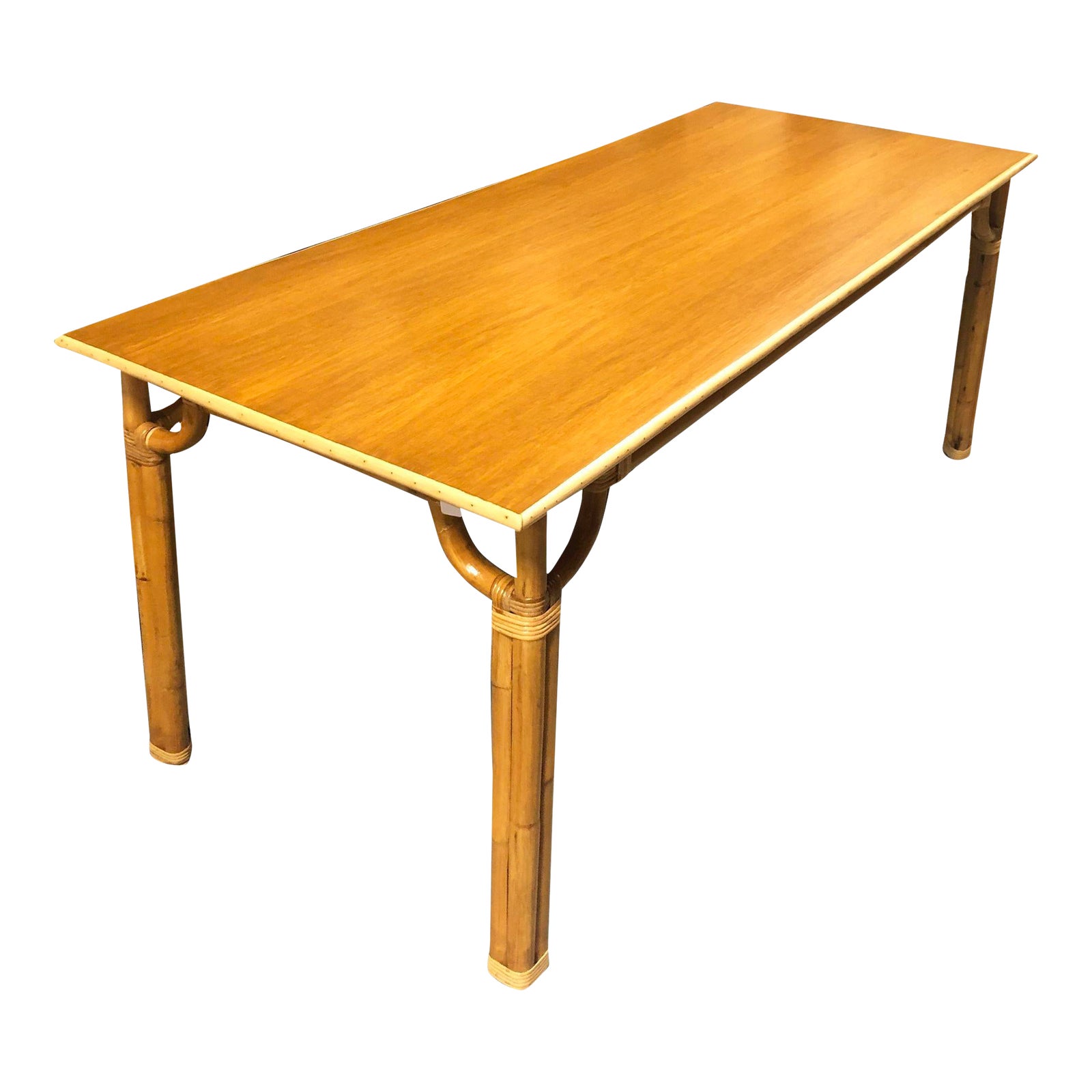 1940s Restored Rattan Three-Strand Long Dining Table | Chairish