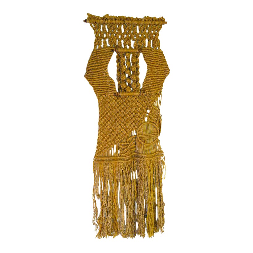 1960s Gold Boho Chic Macrame Wall Hanging | Chairish