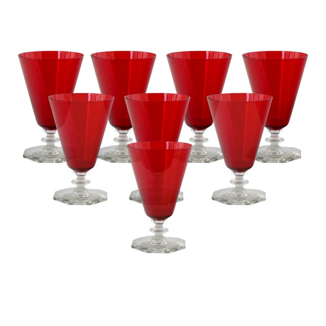 Ruby Red Octagon-Base Stemware, Set of 8 | Chairish