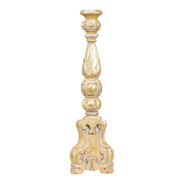 Italian Rococo Style 1890s Giltwood Painted Candlestick with Carved ...