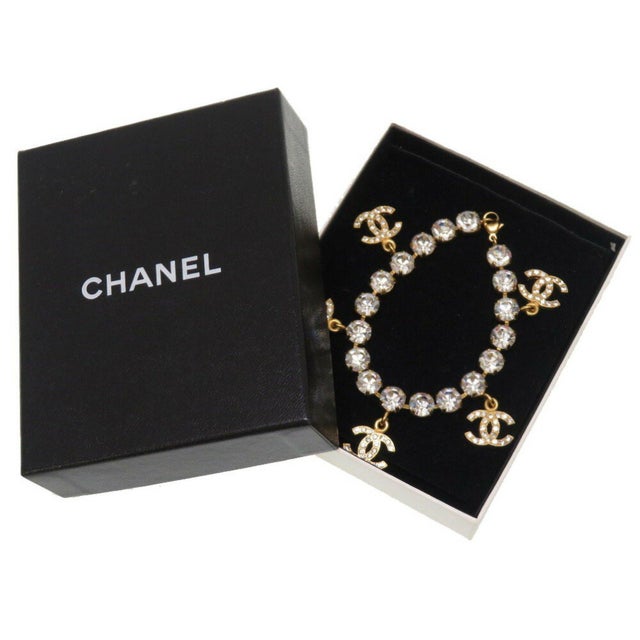 Chanel Cocomark Rhinestone 95A Gold Bracelet | Chairish