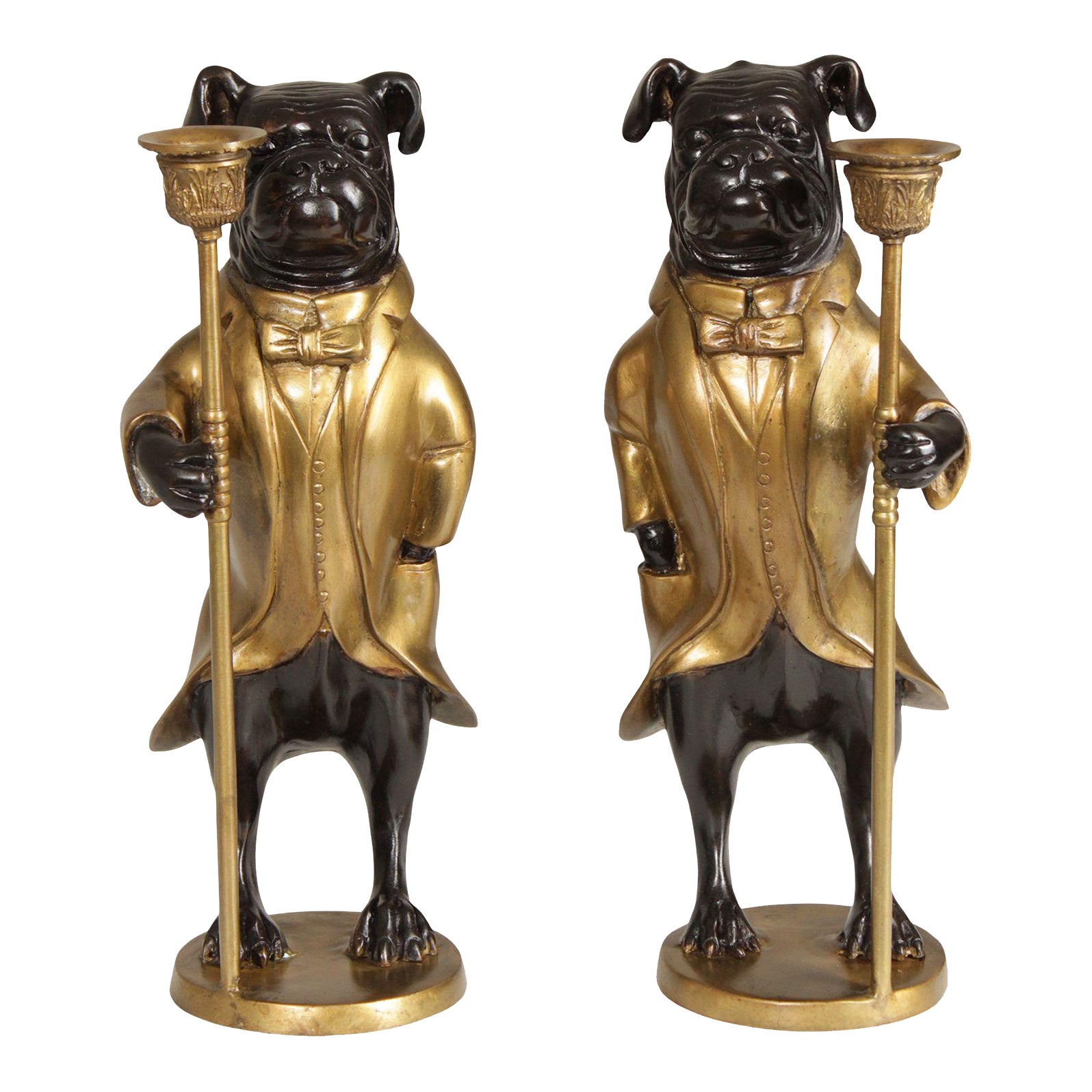 Set of Polychrome Bronze Bull Dog Candle Holders | Chairish