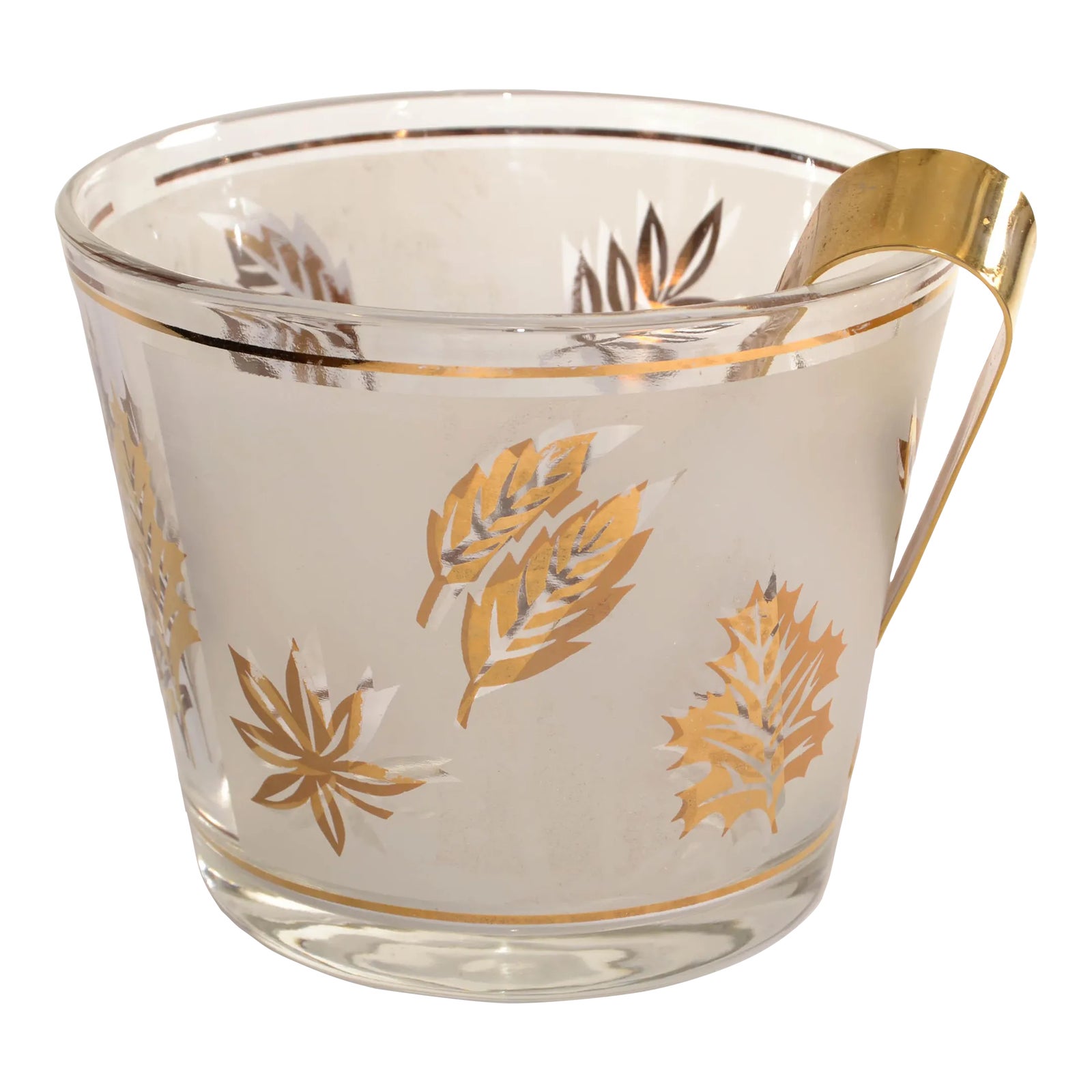 1960 Libbey Starlyte Frosted Glass Gold Leaf Ice Bucket Gold Leaf Tongs ...