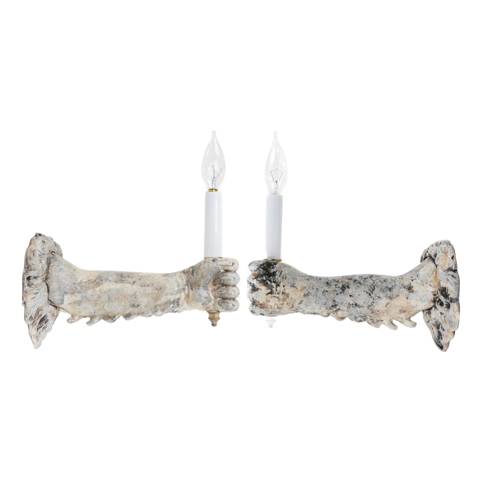 Pair of Antique-Style Hands Holding Torch Wall Sconce | Chairish
