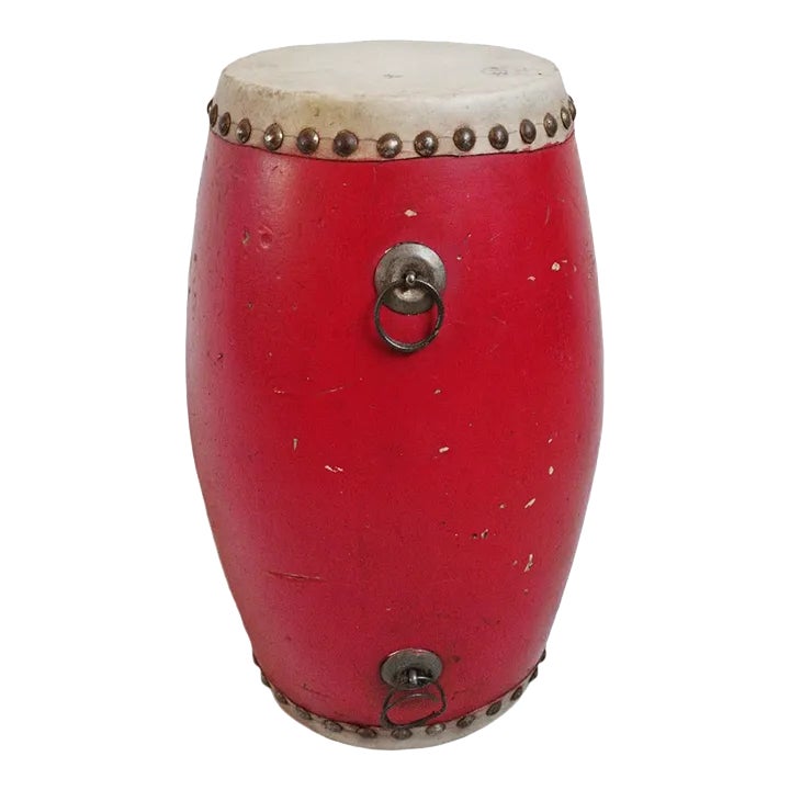 Vintage Small Red Wood Drum | Chairish