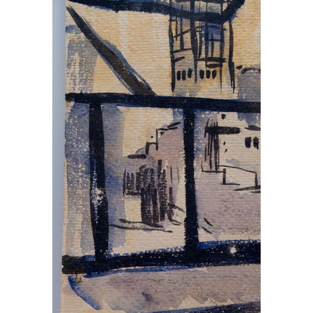 Vintage Signed Architecture Through Window Modern Watercolor Painting ...