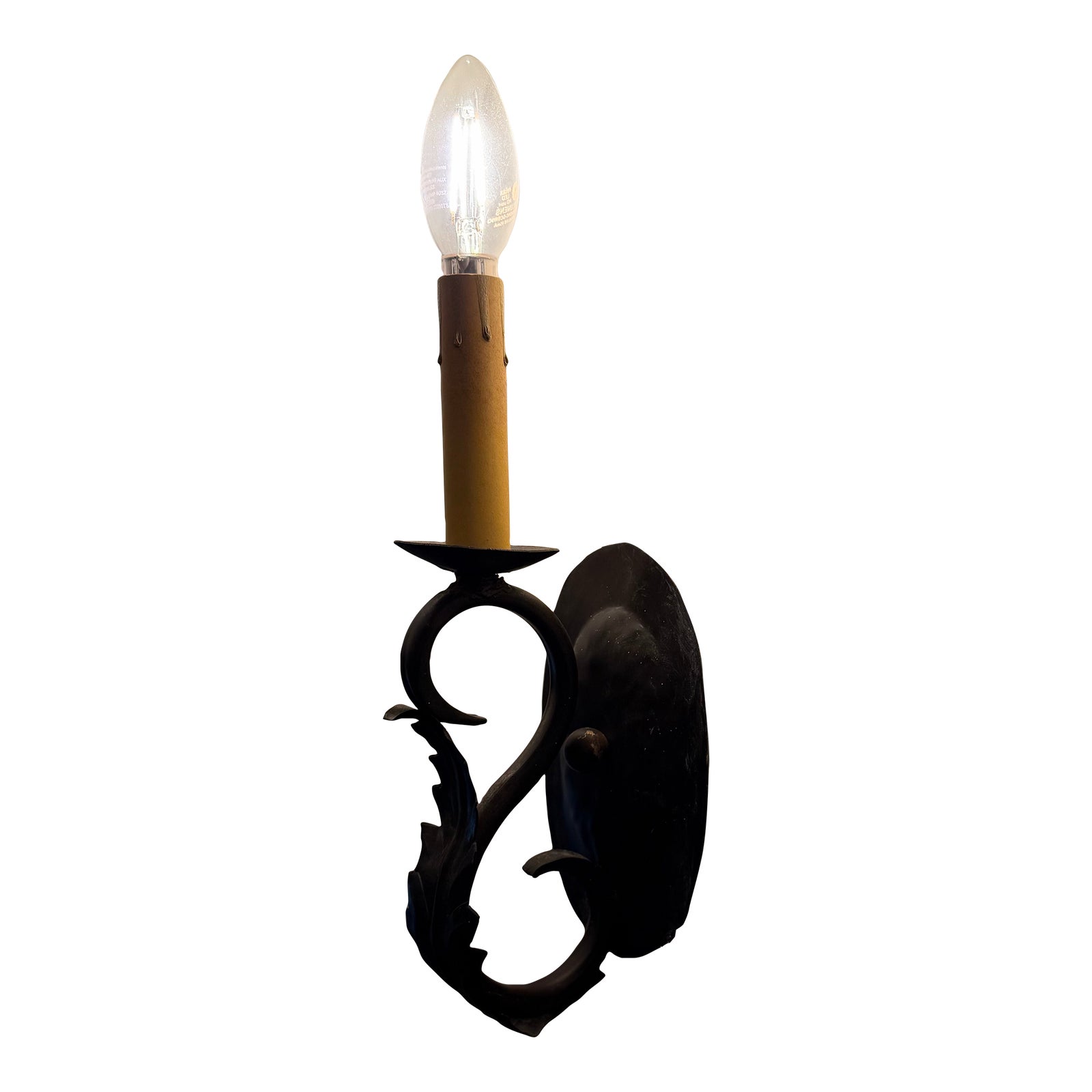 1990s Single Iron Sconce With Leaf Motif | Chairish