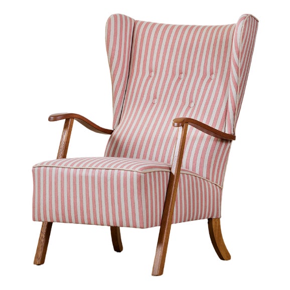 Wingback Chair with Stripes | Chairish