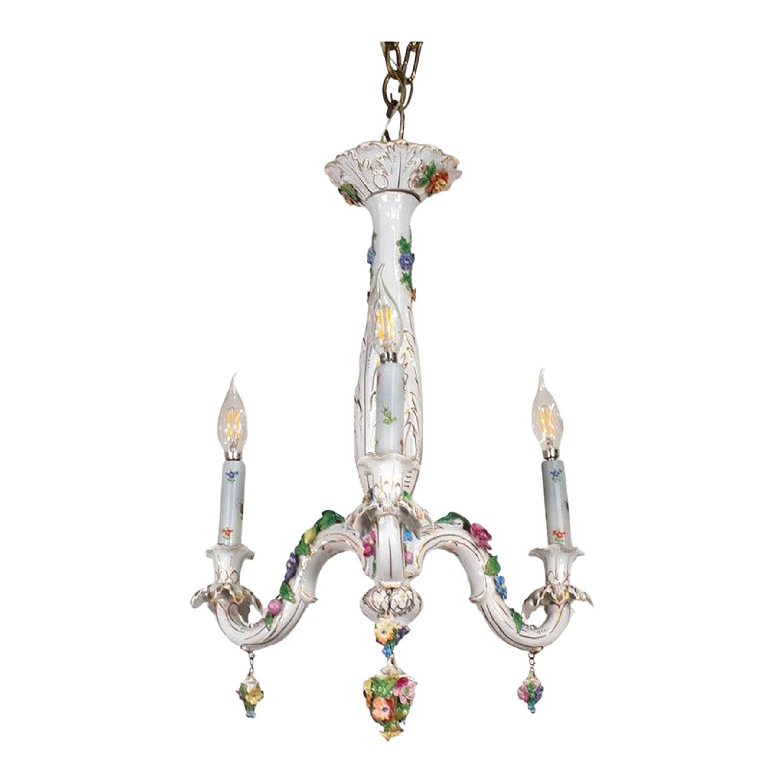 Early 20th Century Rococo Style Dresden Porcelain Chandelier | Chairish