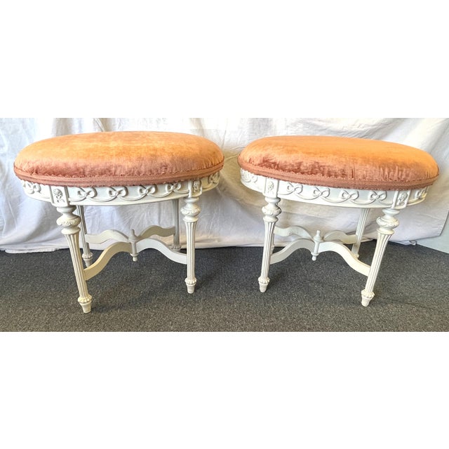 Vintage French Oval Vanity Stool With New Velvet Upholstery | Chairish