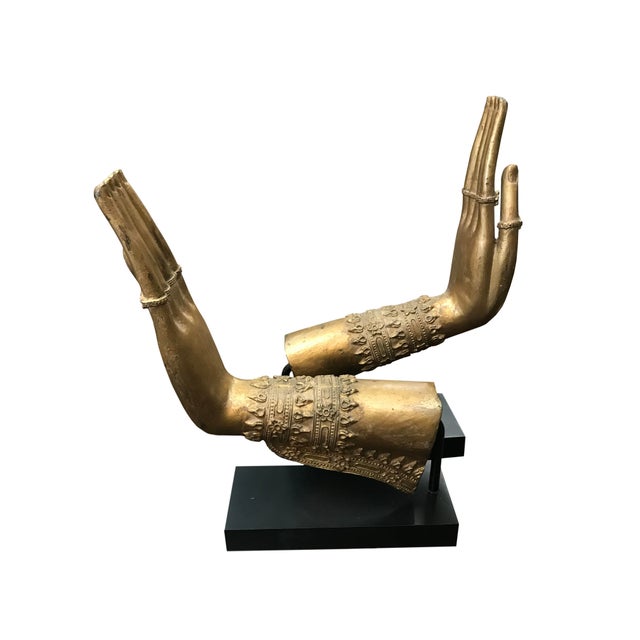Contemporary Thai Hands Bronzed on Iron Stands - a Pair | Chairish